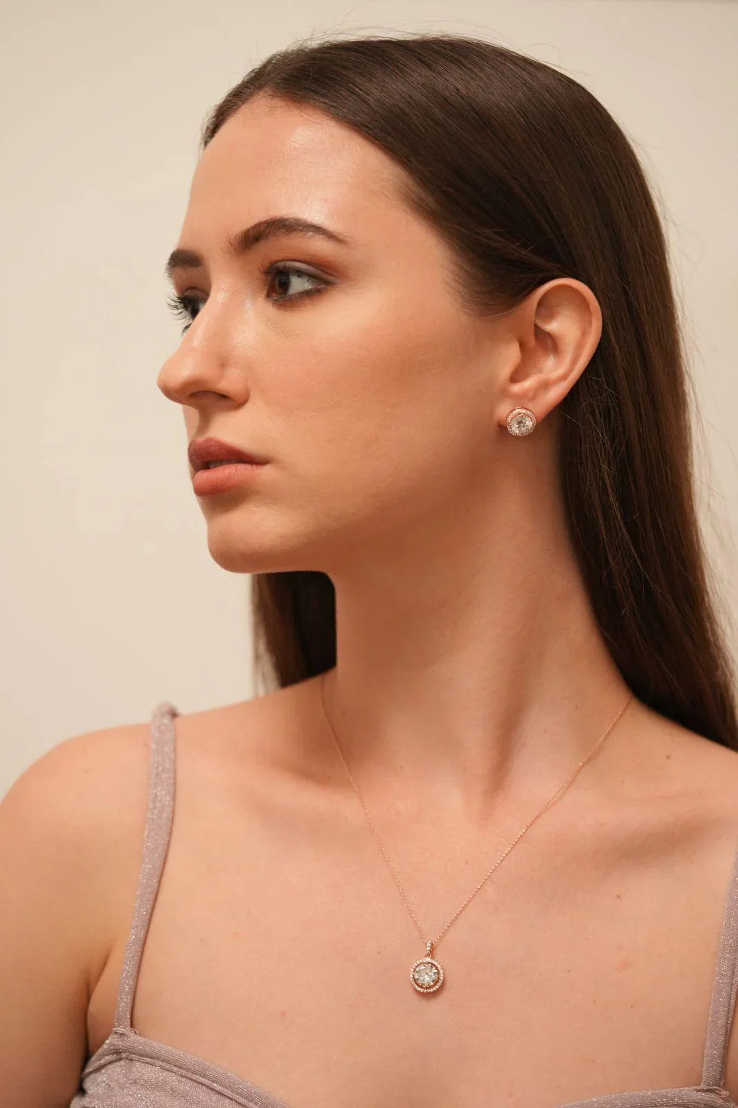 3 Carat Round Diamond Solitaire Chain with 2 Carat Earrings | Pendant