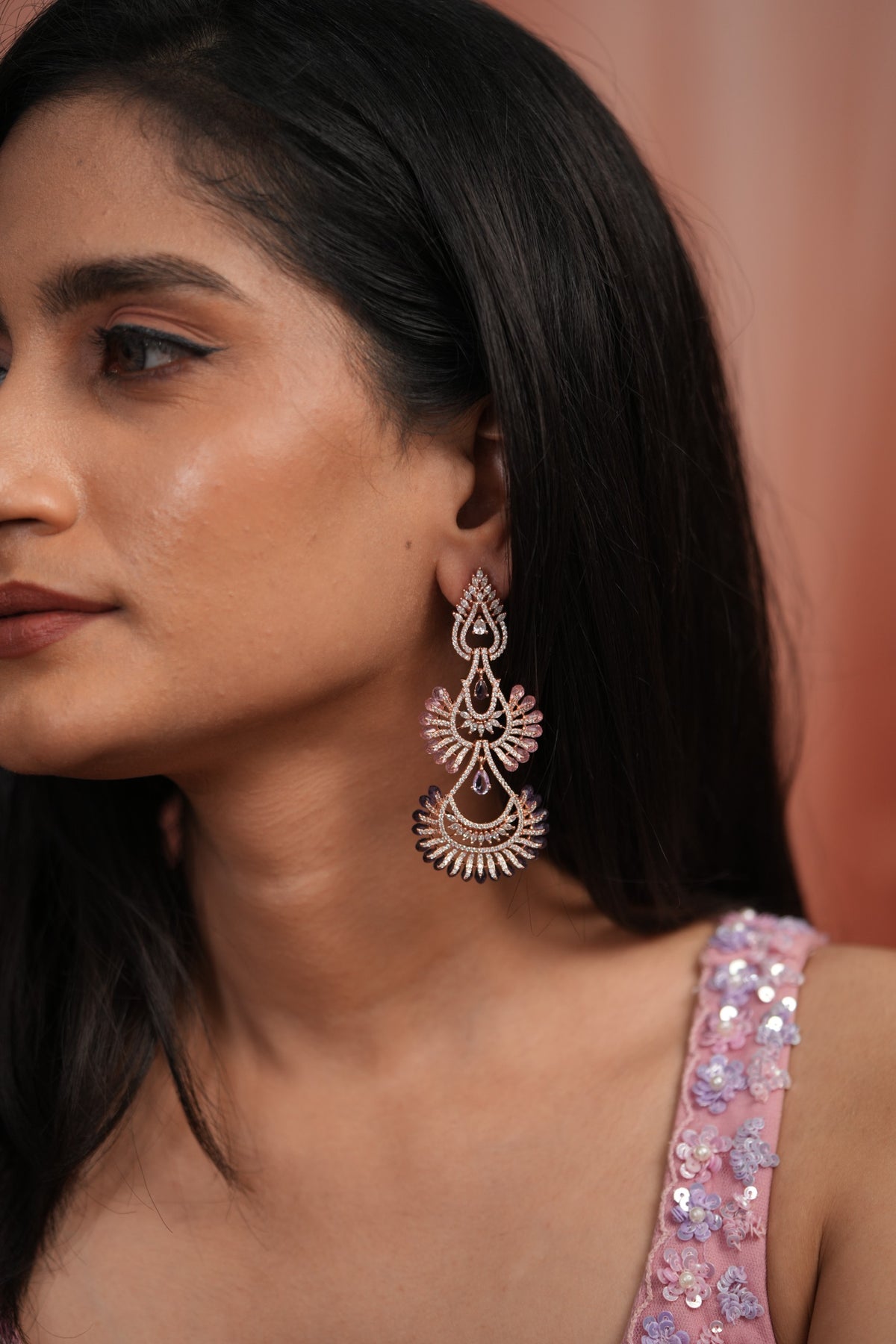 Tiana Pastel Beaded Diamond Long Earrings | LaLa Land 2.0