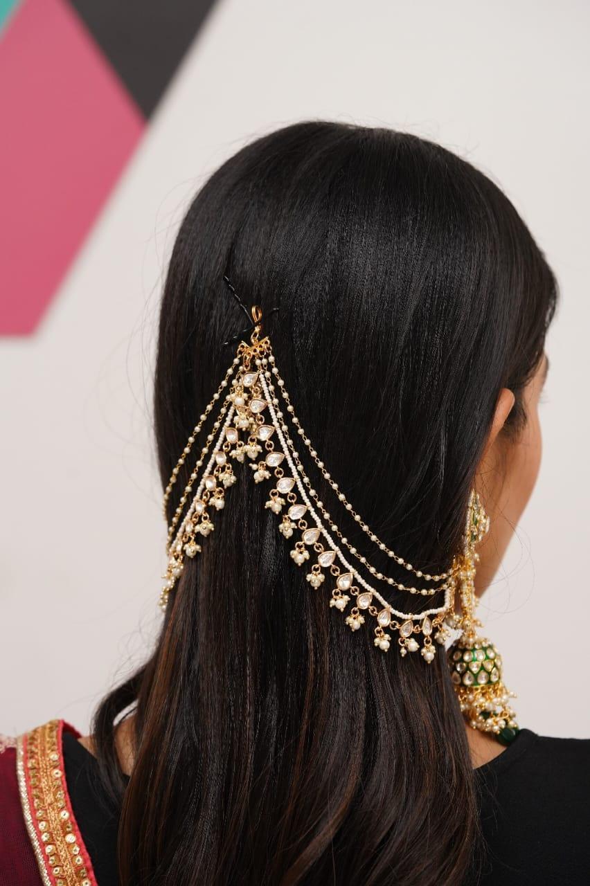 Malini Three-Layer Uncut Diamond Hair Chain – Attrangi